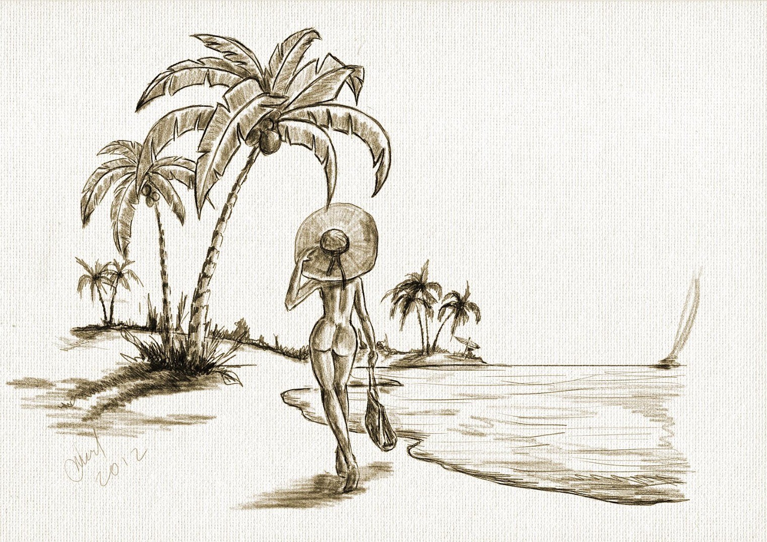 Chlen40: "I'm learning to draw. Walk along the beach. #Draw…" - 🔞 ...