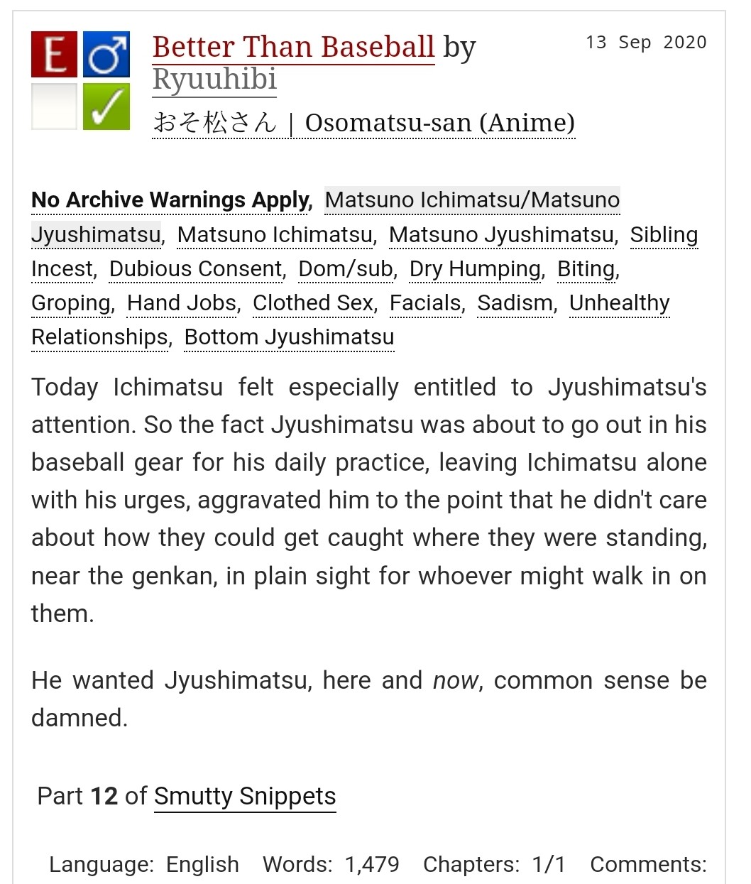 💙Hibi💛: "(fanfic) incest, dubcon" - 🔞 baraag.net