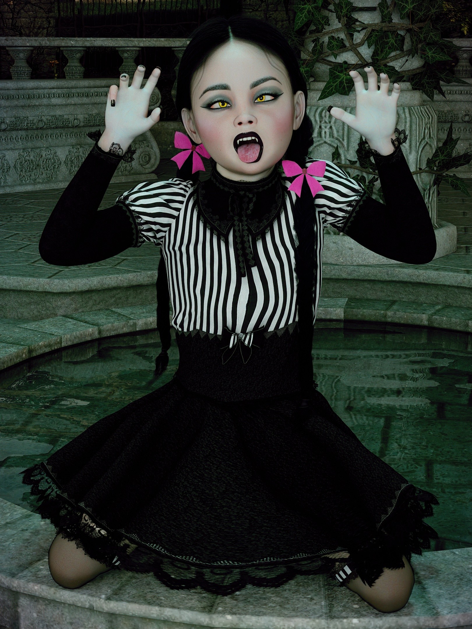 Mystix: "3D art of gothic cutie Wednesday Addams doing 'ah…" - 🔞 baraag.net