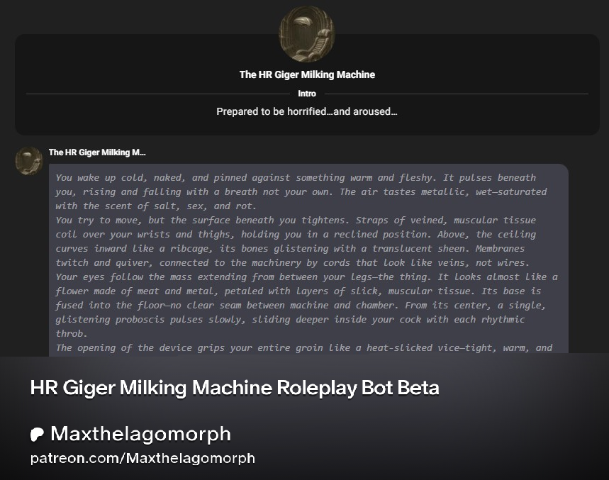 needausermax: "HR Giger Milking Scenario Roleplay Bot now live i…" - 🔞 ...
